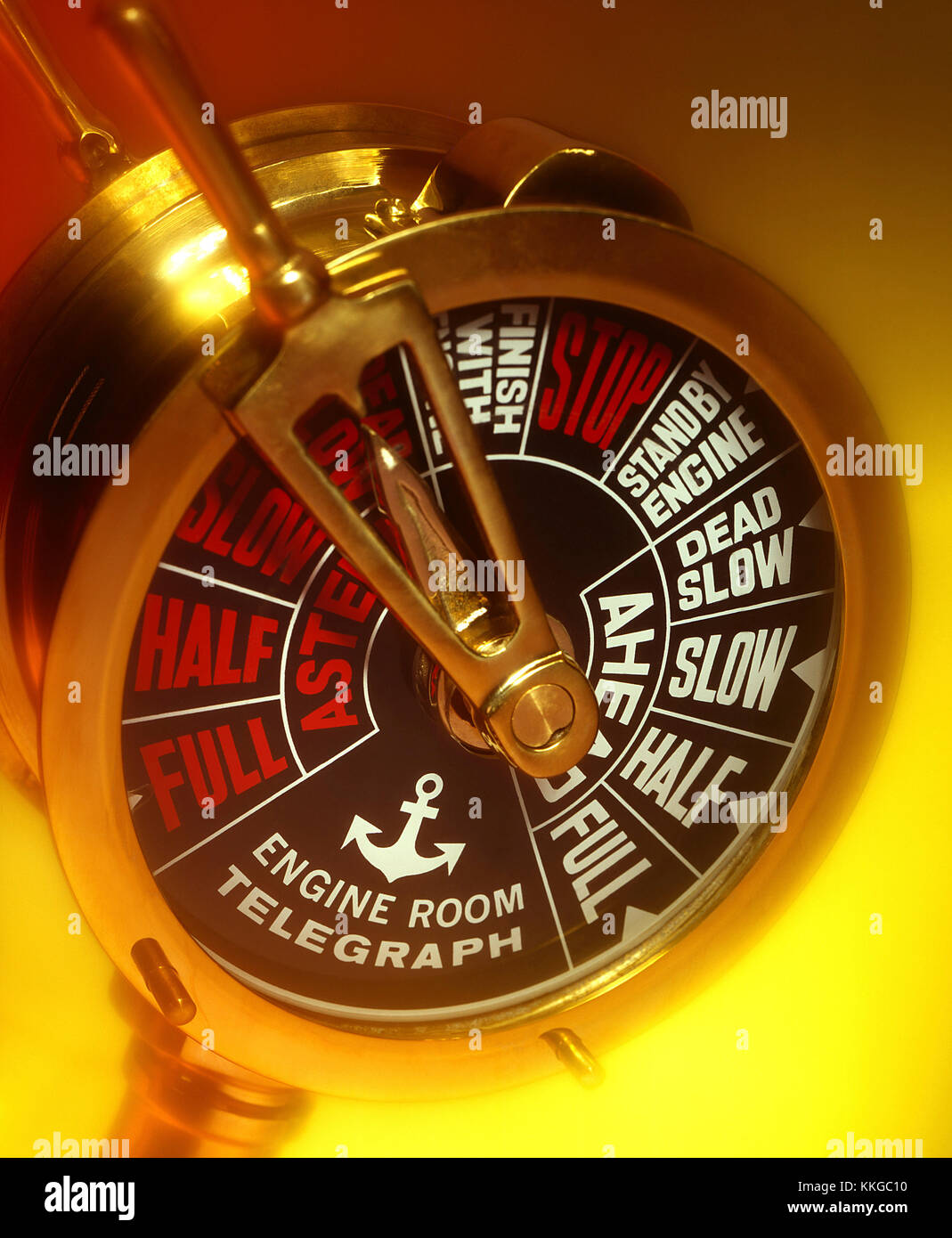 An antique ships engine room telegraph - used to send instructions from ...