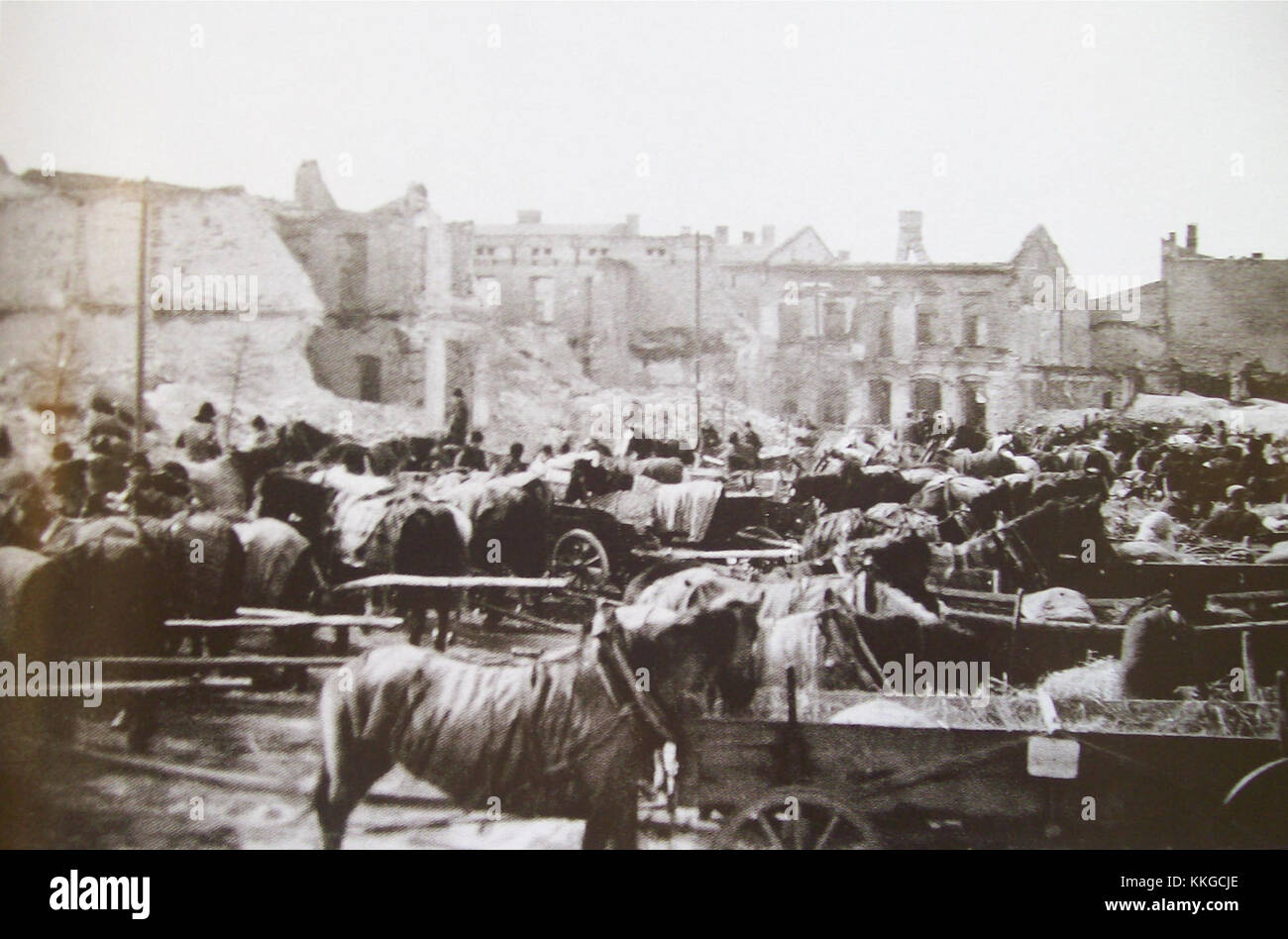 This image depicts the aftermath of the bombing of Wielun, Poland ...