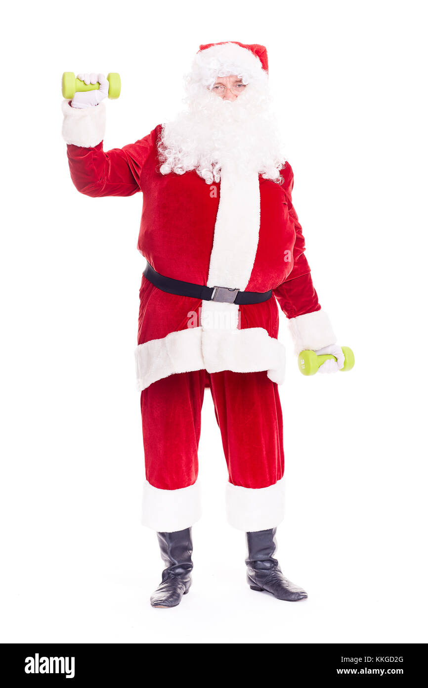 Santa Claus doing dumbbell exercise Stock Photo - Alamy