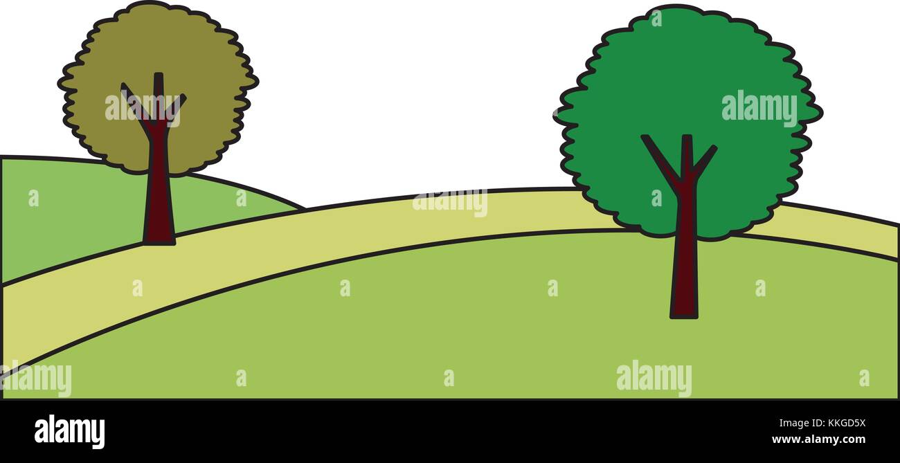 landscape with two trees on the hill Stock Vector Image & Art - Alamy