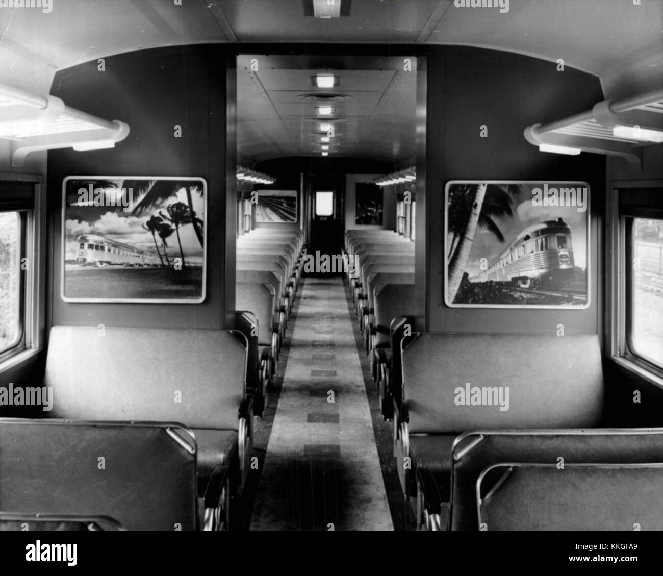 The interior of the Budd RDC-1, a railcar produced in 1949, showcases ...