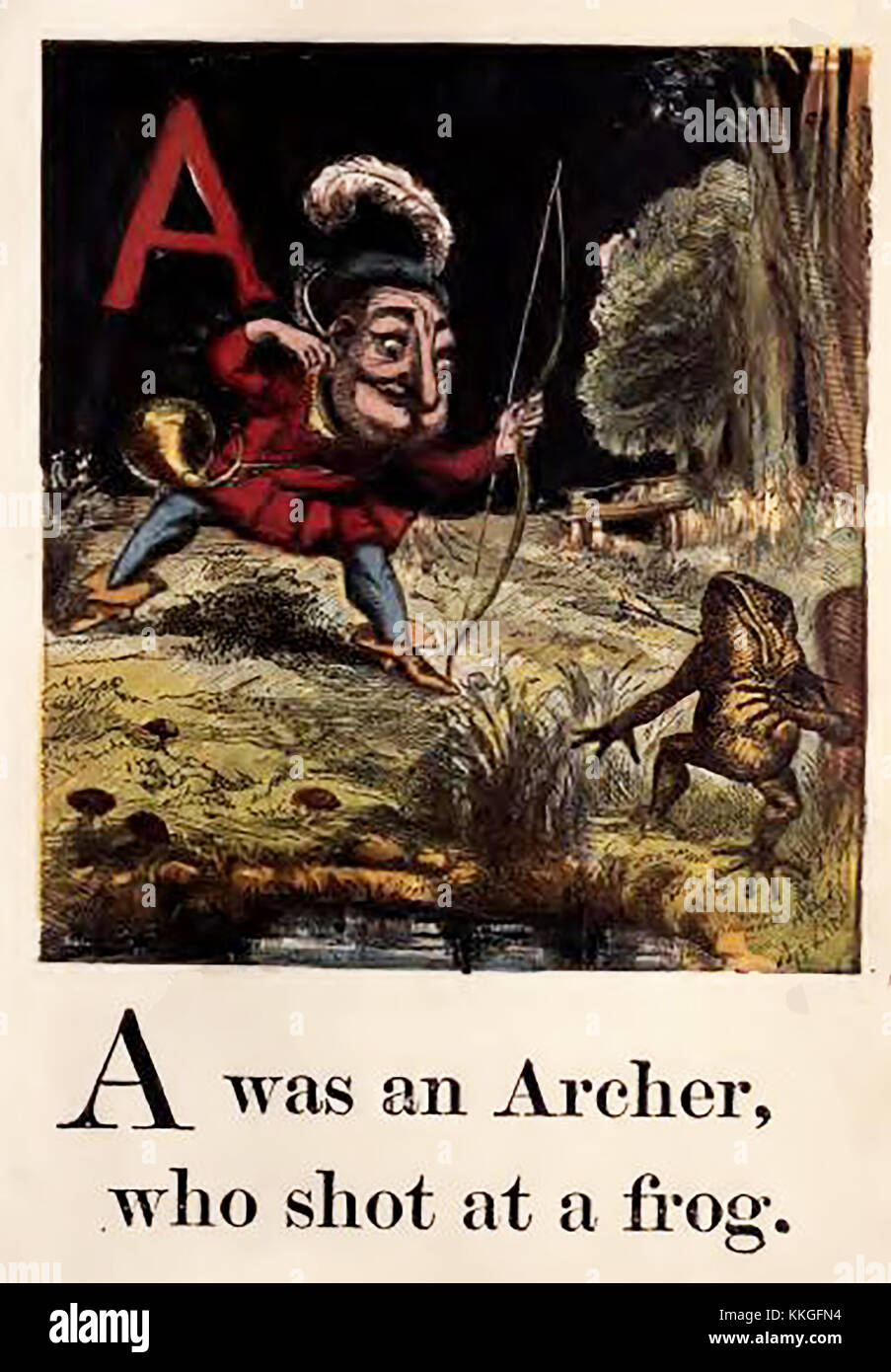 An historic coloured Victorian children's ABC book illustration - .A is ...