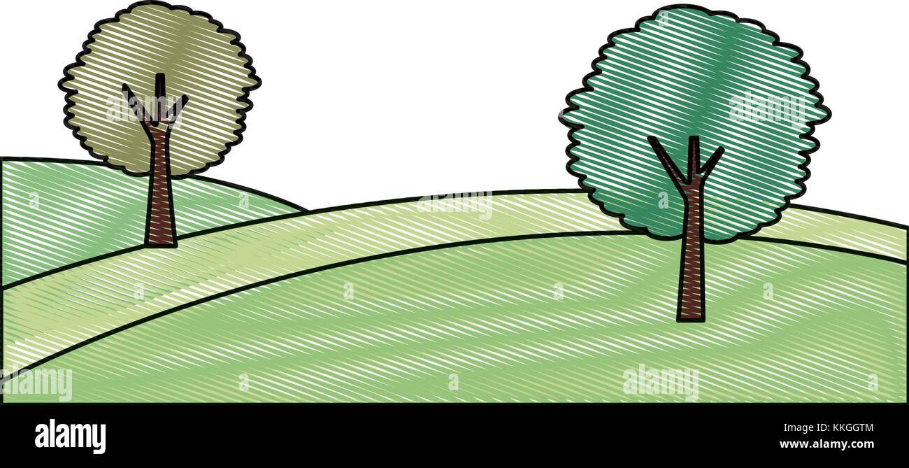 landscape with two trees on the hill Stock Vector Image & Art - Alamy