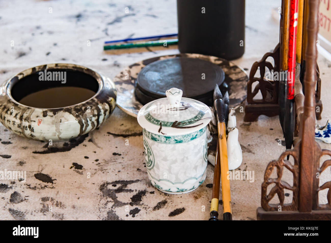 Close up of the stationary on a chinese caligraphy desk Stock Photo - Alamy