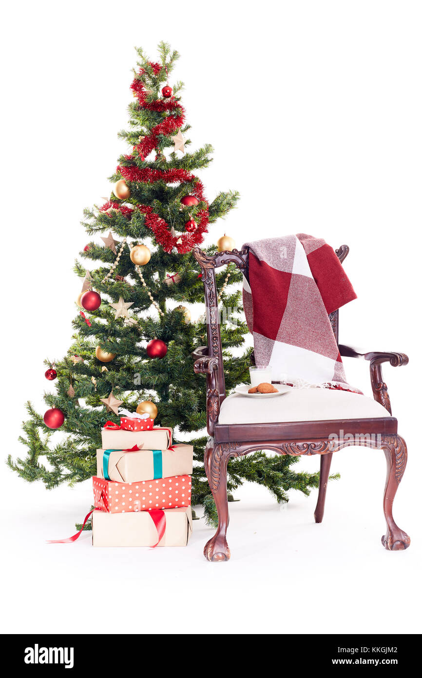 Chair near Christmas tree Stock Photo - Alamy