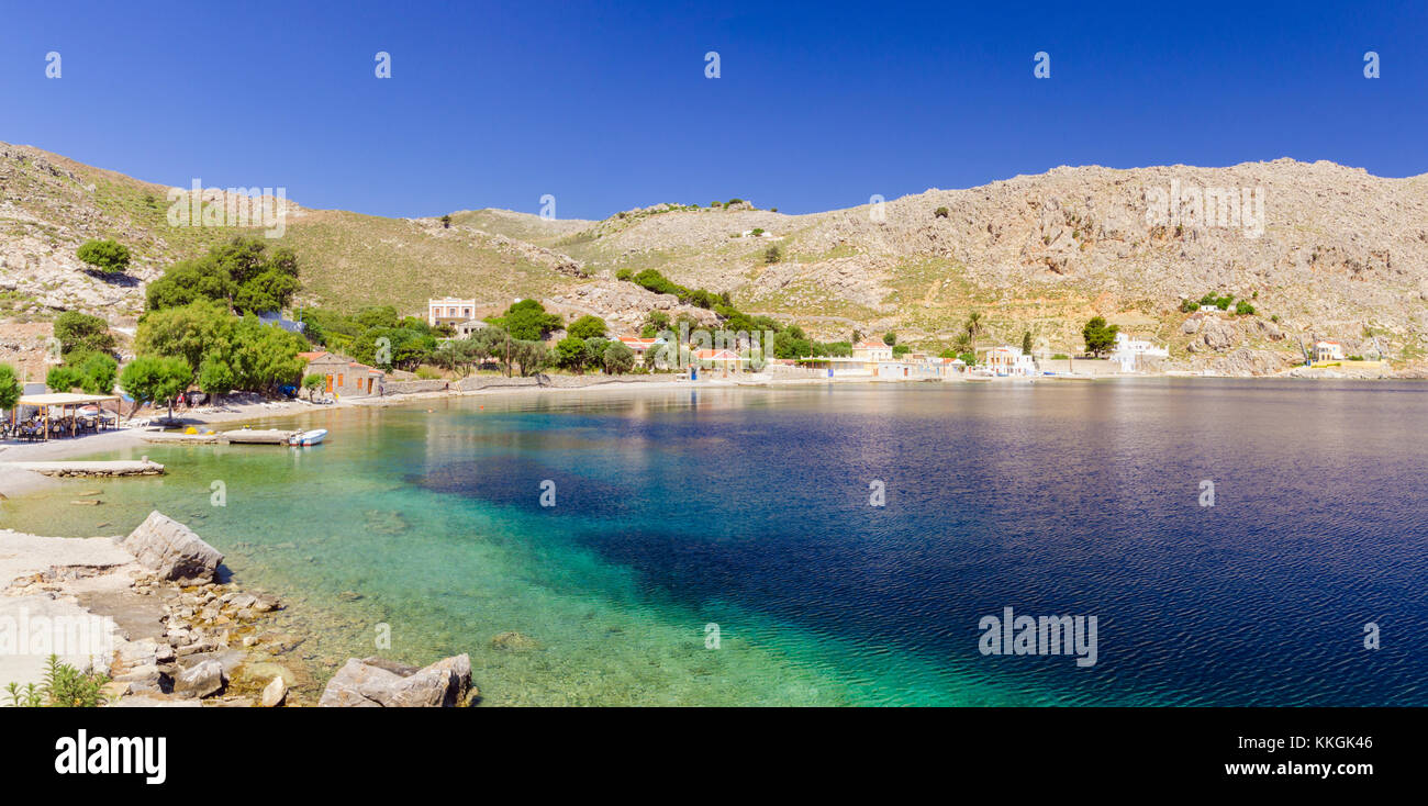 Panorama of the peaceful village of Emporios on Symi Island, Dodecanese ...