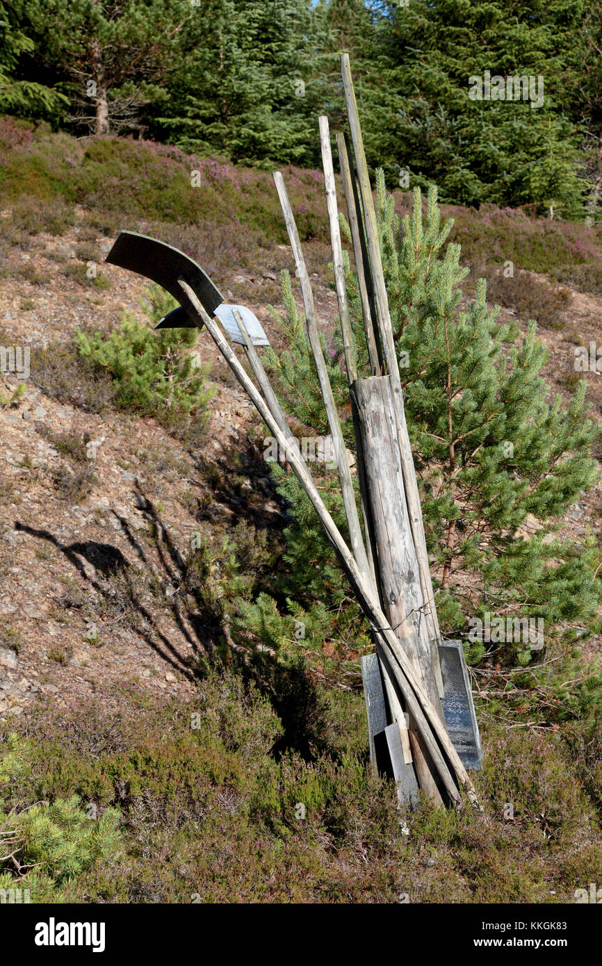Fire fighting equipment in the wooded hills above Tarland, a village in ...