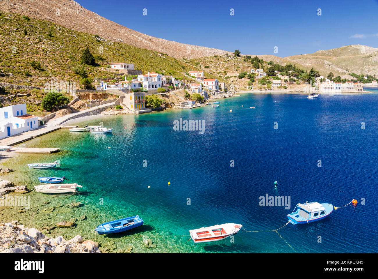 Looking towards the small peaceful village of Emporios on Symi Island ...
