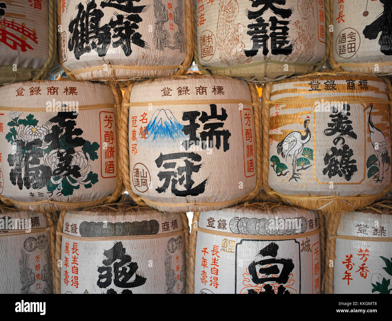 Old Sake Barrels in Tokyo in Japan Stock Photo - Alamy