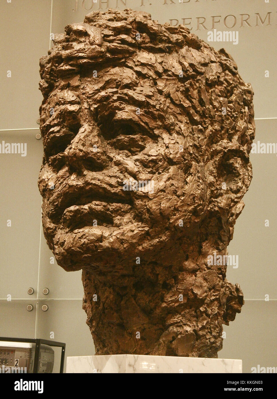 A bust of President John F. Kennedy, displayed in a venue dedicated to ...