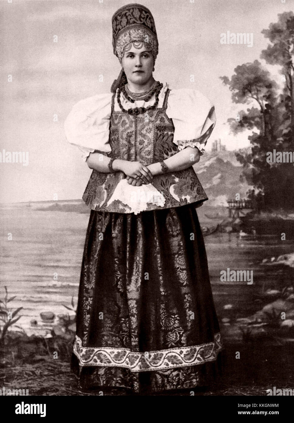 This costume represents traditional Russian attire, featuring intricate ...