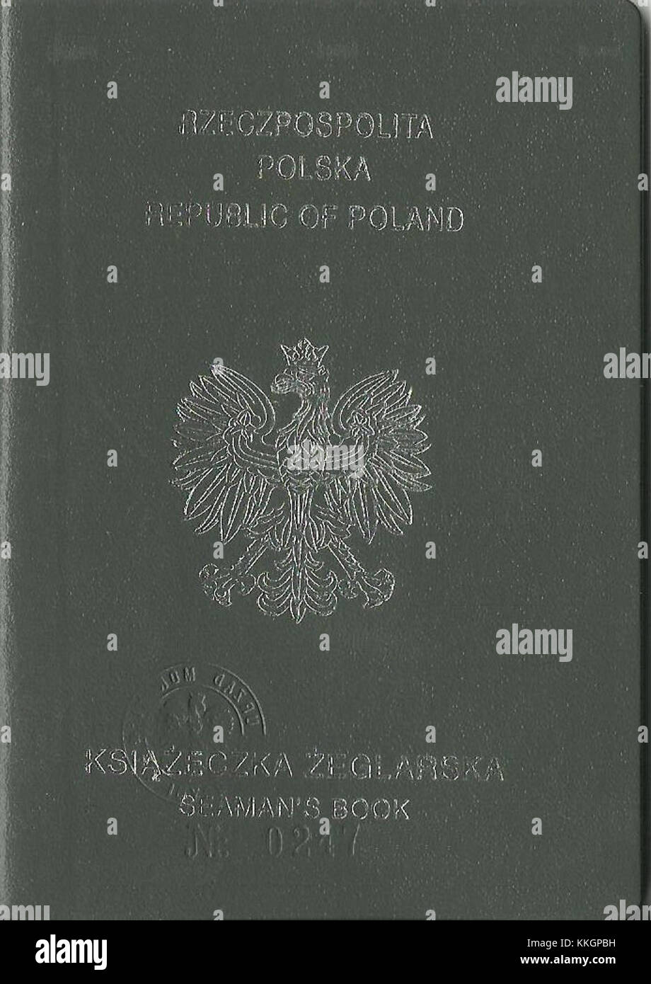 The cover of a seaman's book from Poland is depicted, likely ...