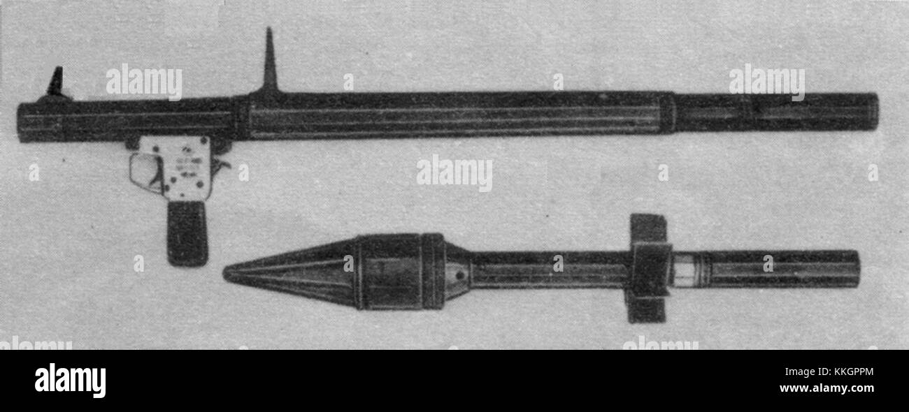 A photograph of the RPG-2 and PG-2 anti-tank grenade launchers ...