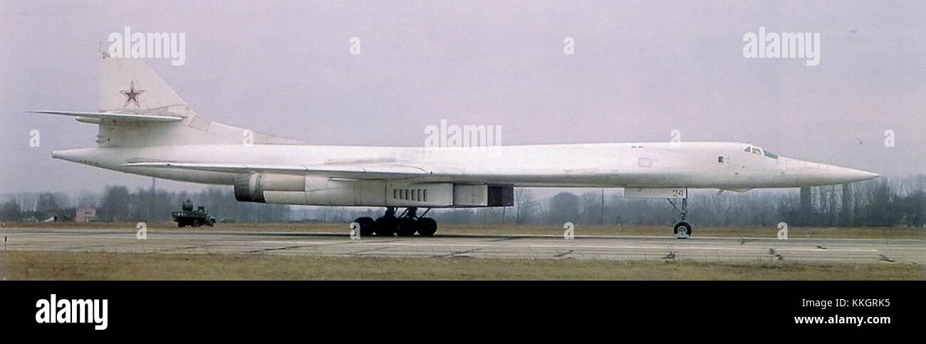 This image depicts a Tupolev Tu-160, a Russian supersonic strategic ...