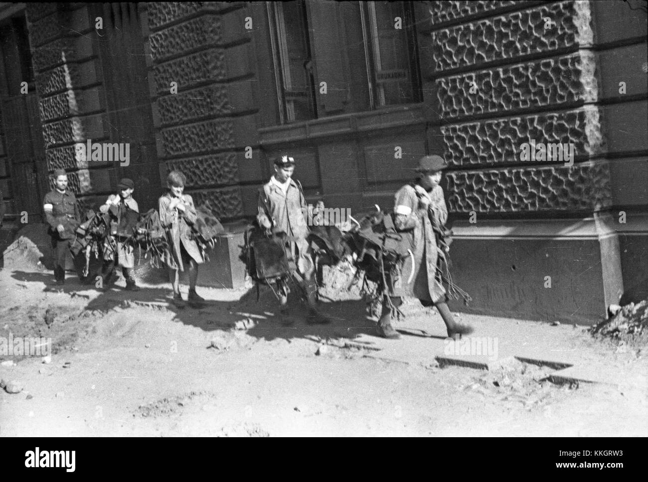 This image depicts a scene from the Warsaw Uprising of 1944, one of the ...