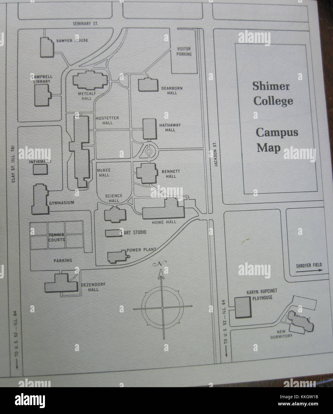 The Shimer College Campus map from 1973 outlines the layout of the ...