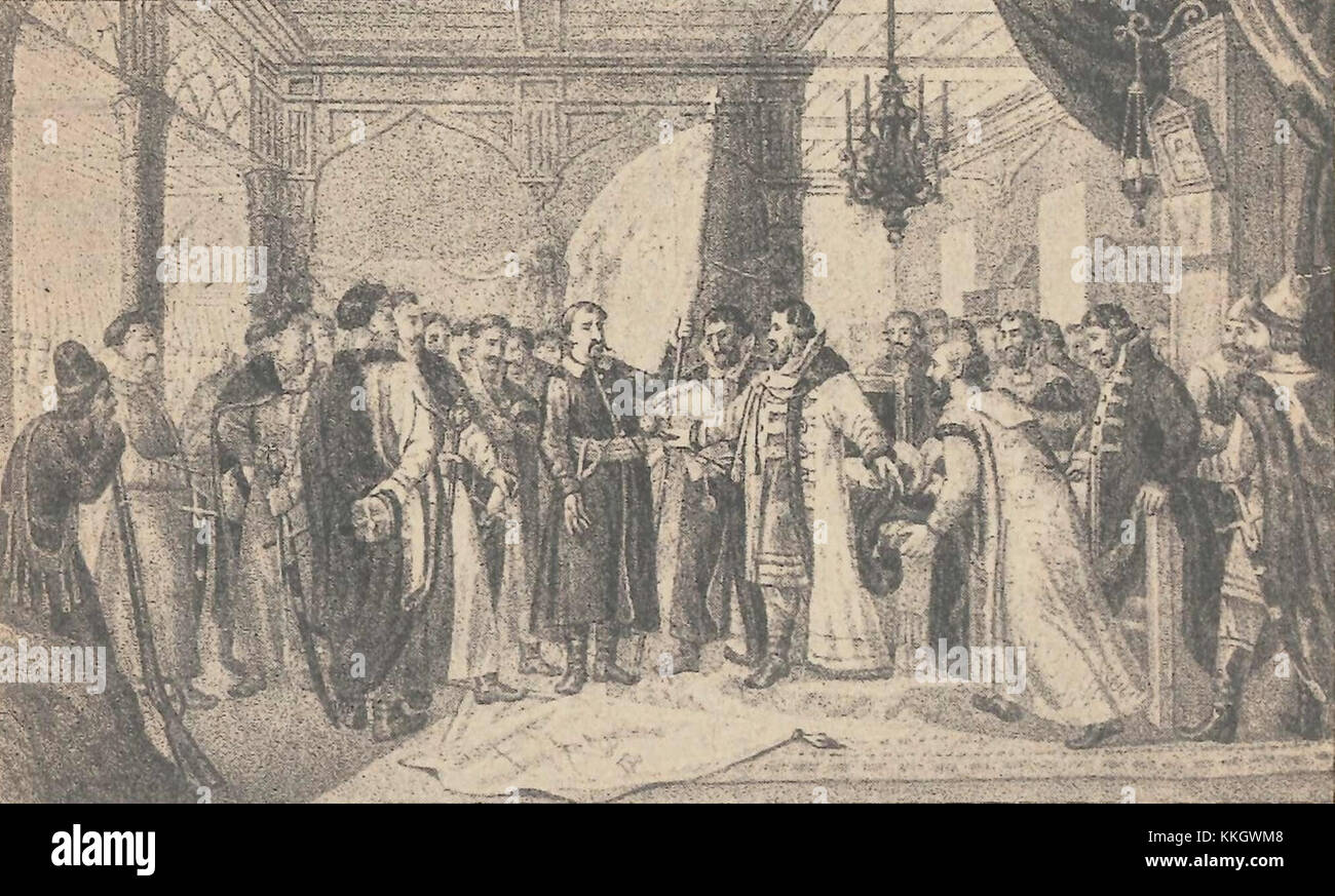 This historical scene depicts Boyar Buturlin receiving an oath of ...