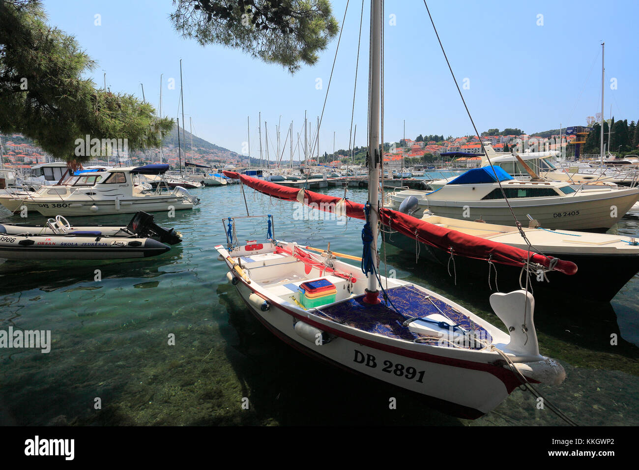 Tourists at the Orsan Yacht club, Port Gruz, Lapad town, Dubrovnik ...