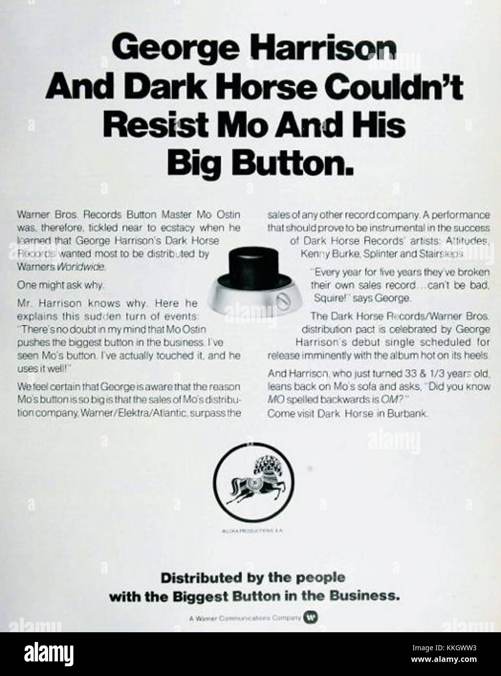 The 1976 distribution announcement for Dark Horse by Warner signifies a ...
