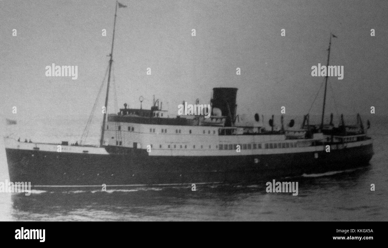 A photograph of the RMS Tynwald, a ship in the Steam Packer service ...