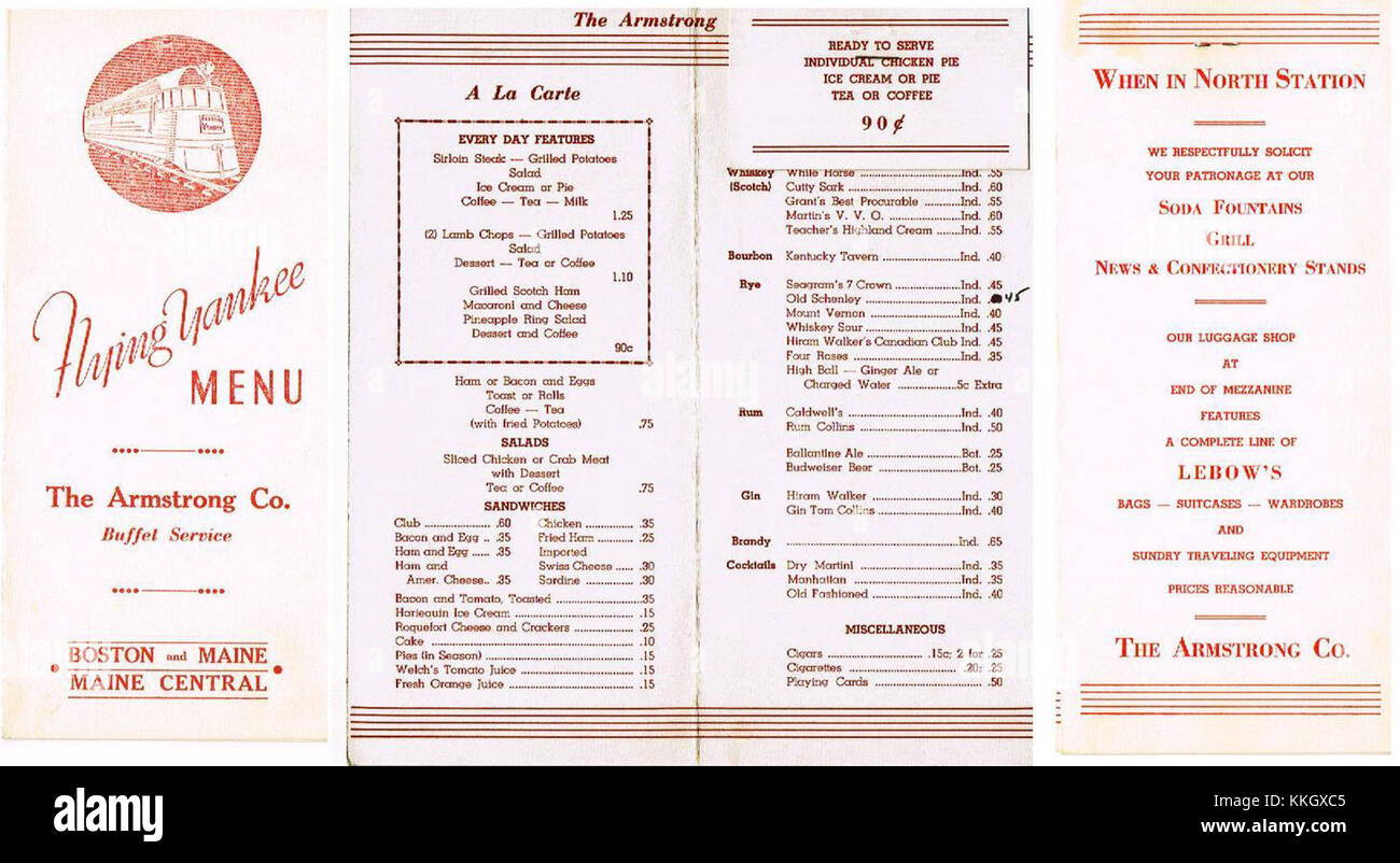 Flying Yankee menu Stock Photo - Alamy