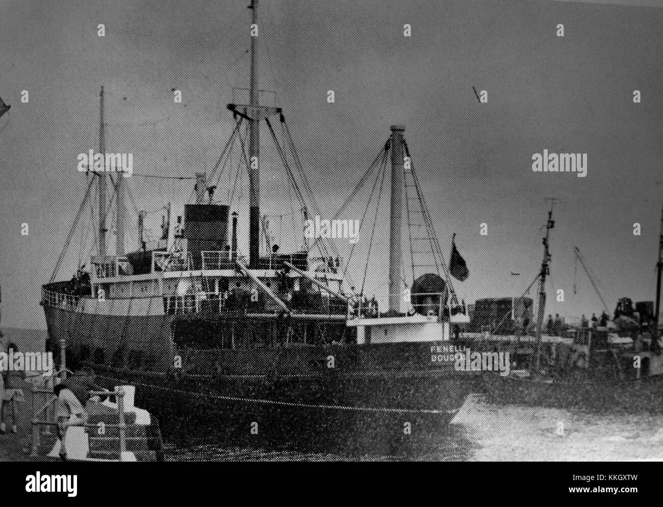 Photograph of the MV Fenella, a ferry vessel, departing from Ramsey, a ...