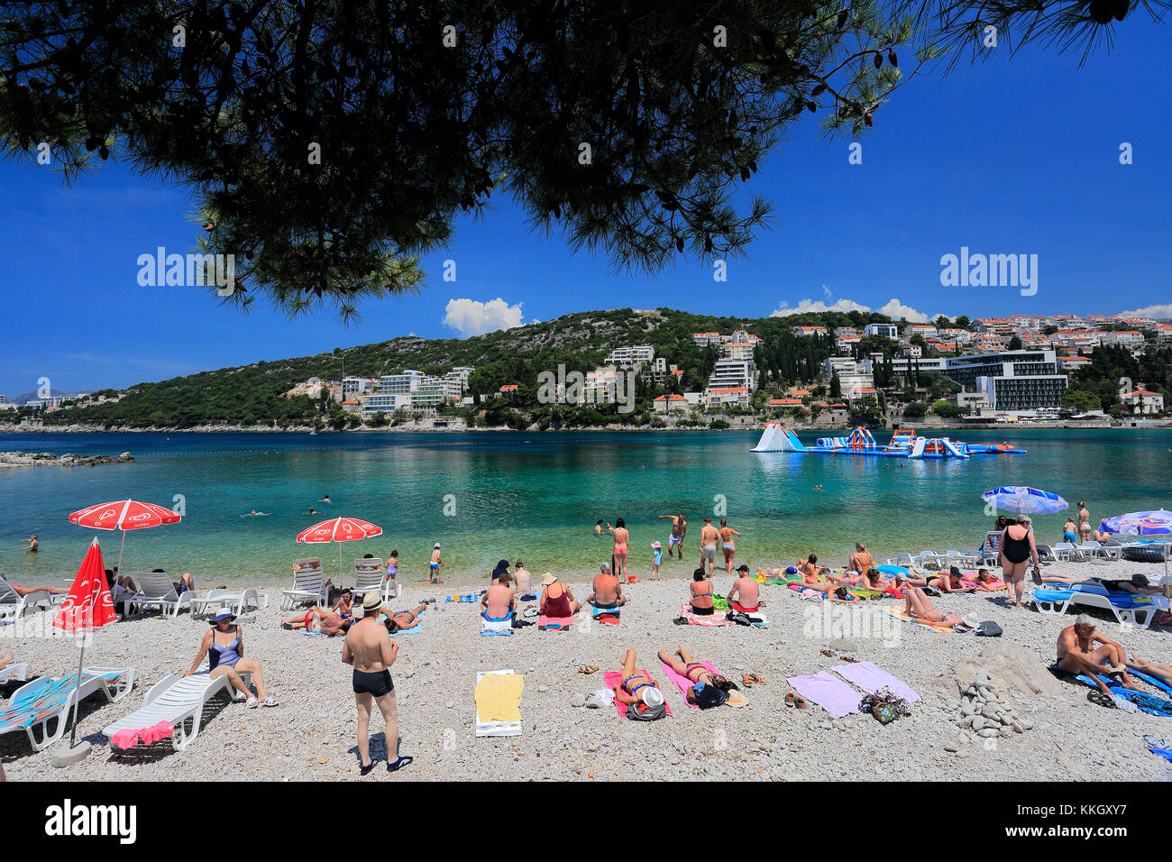 Summer view over Lapad Bay beach, Lapad town, Dubrovnik, Dalmatian ...