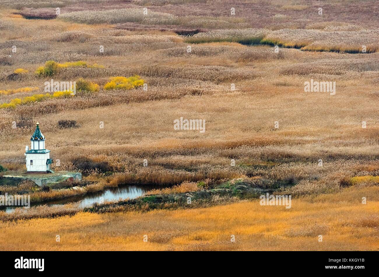 Aerial images of Astrakhan oblast, Russia. Volga Delta. A chapel Stock ...