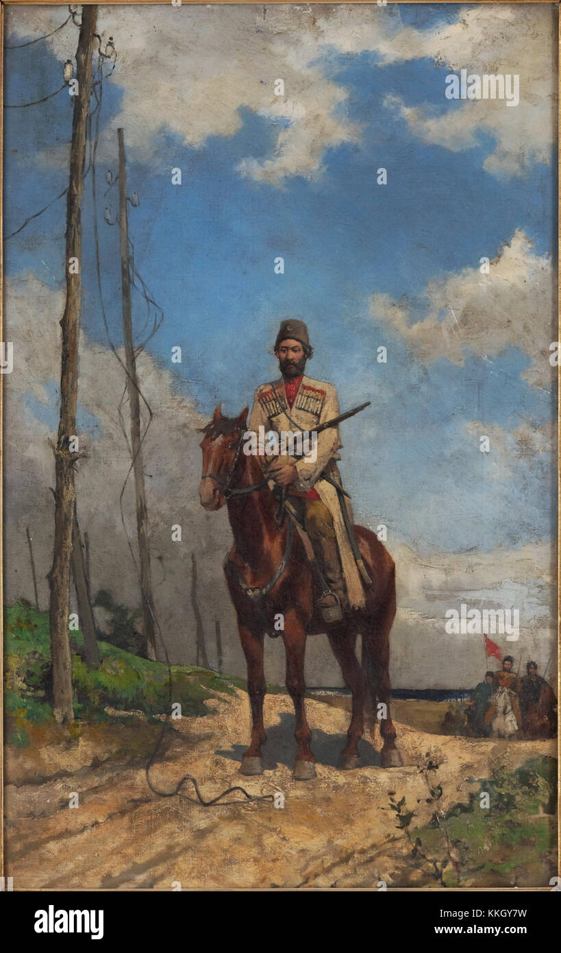 'Cavalier en route, Russie, 19 c' is a 19th-century artwork depicting a ...