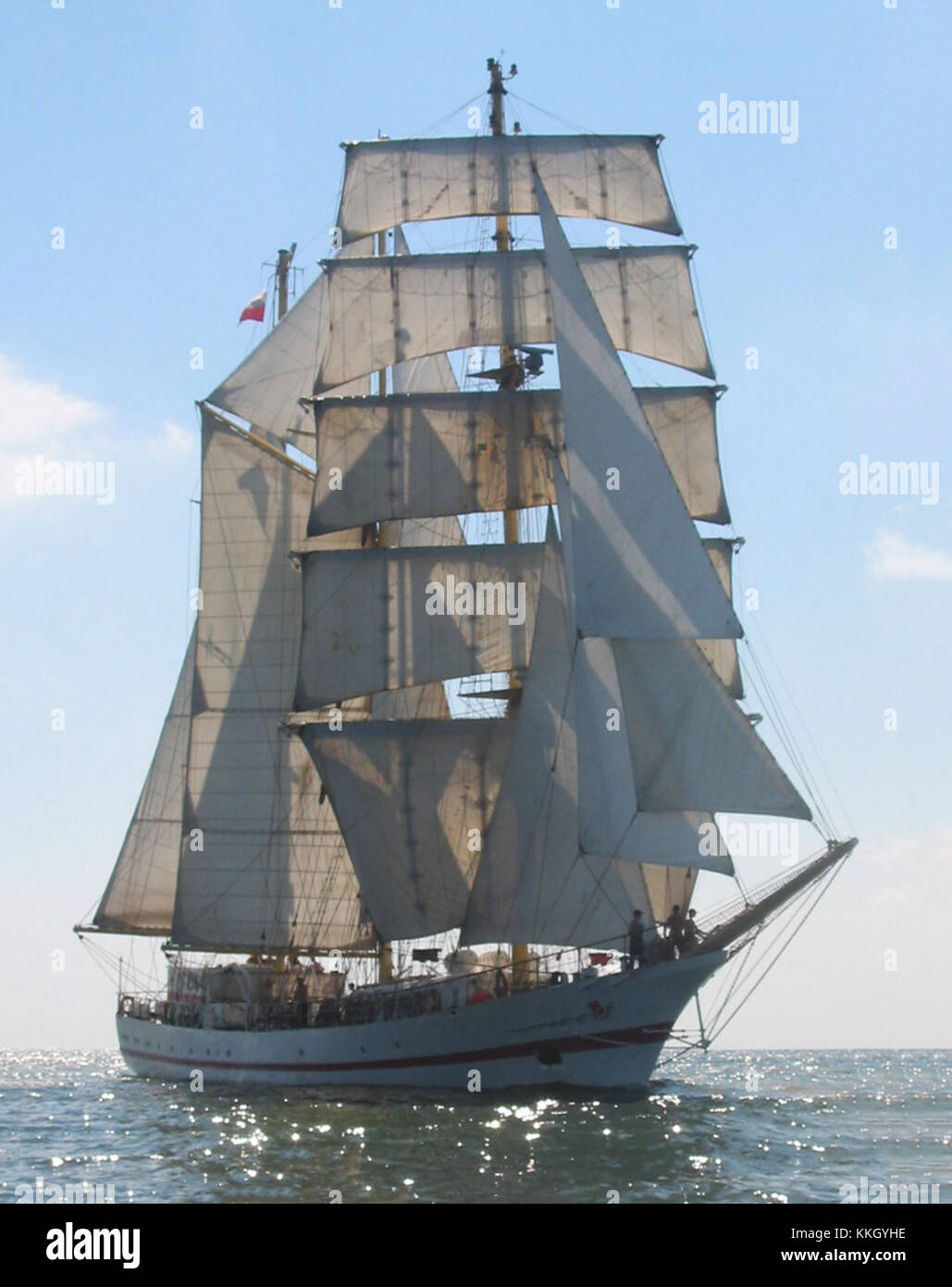 This photograph shows the view from the bow on the left side of a ship ...