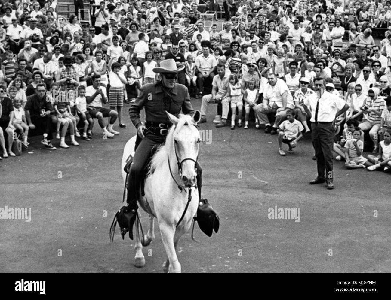 Clayton Moore, famous for his portrayal of the Lone Ranger, is shown ...