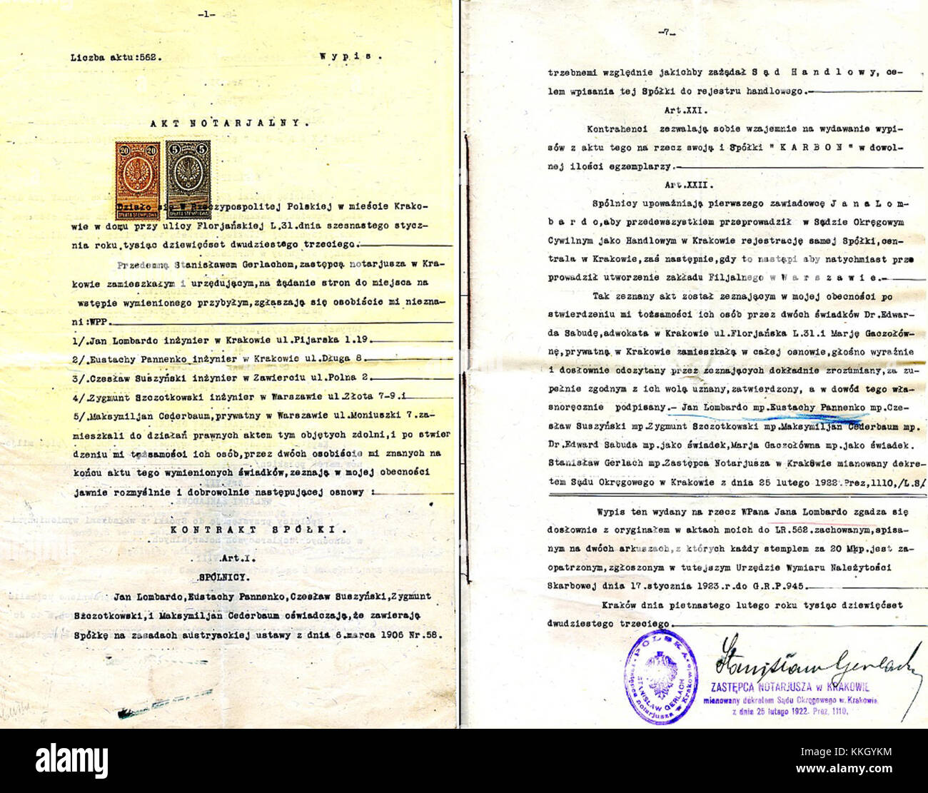 AktNotarjalny, a historical document from 1923, representing legal or ...