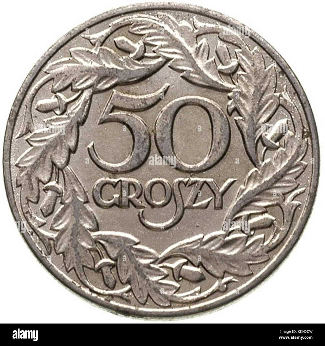 A photograph of a 50 groszy coin, showcasing its design and the front ...