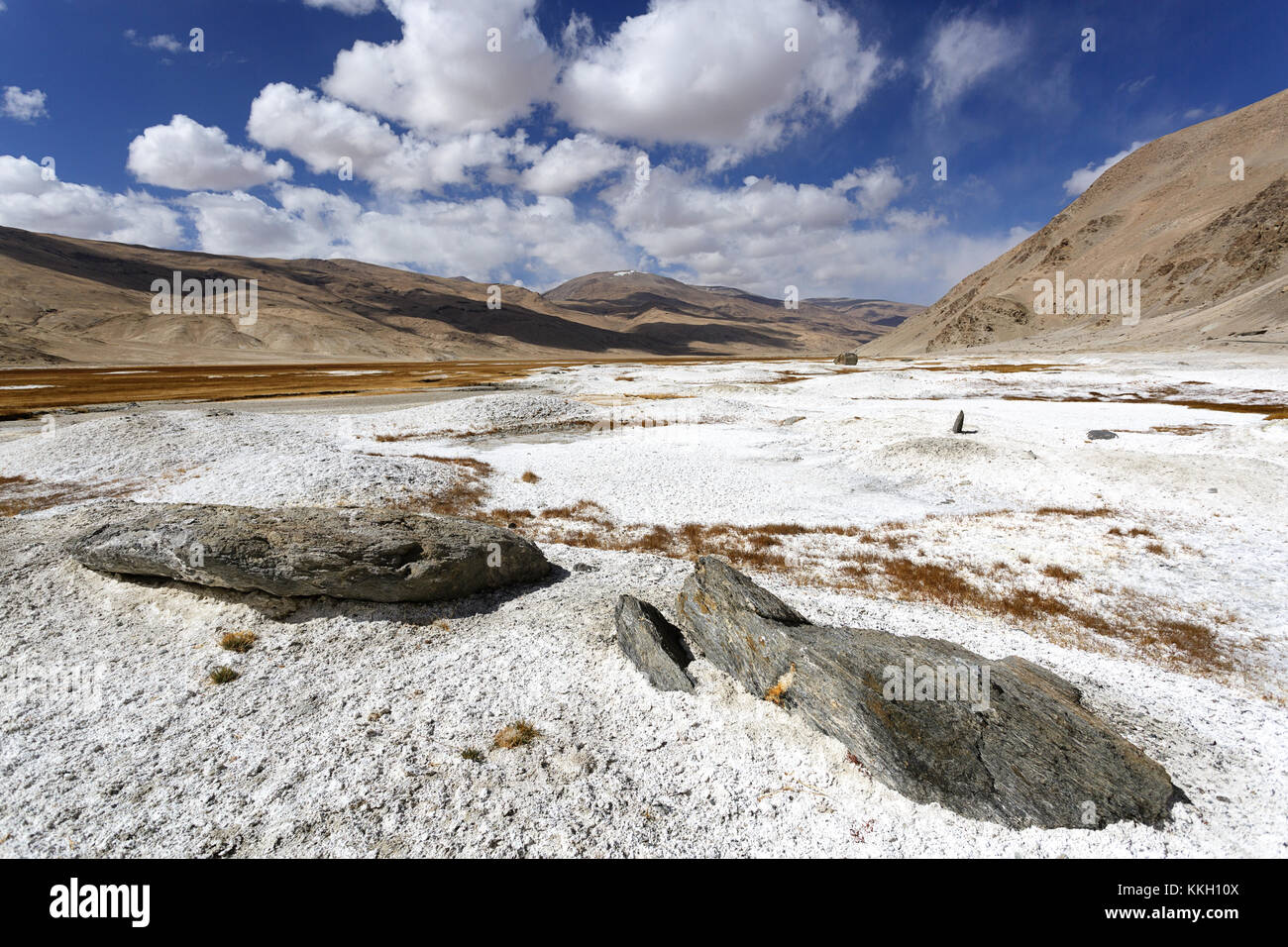 The beautiful landscape at the geothermal area at Puga, Ladakh, Jammu ...