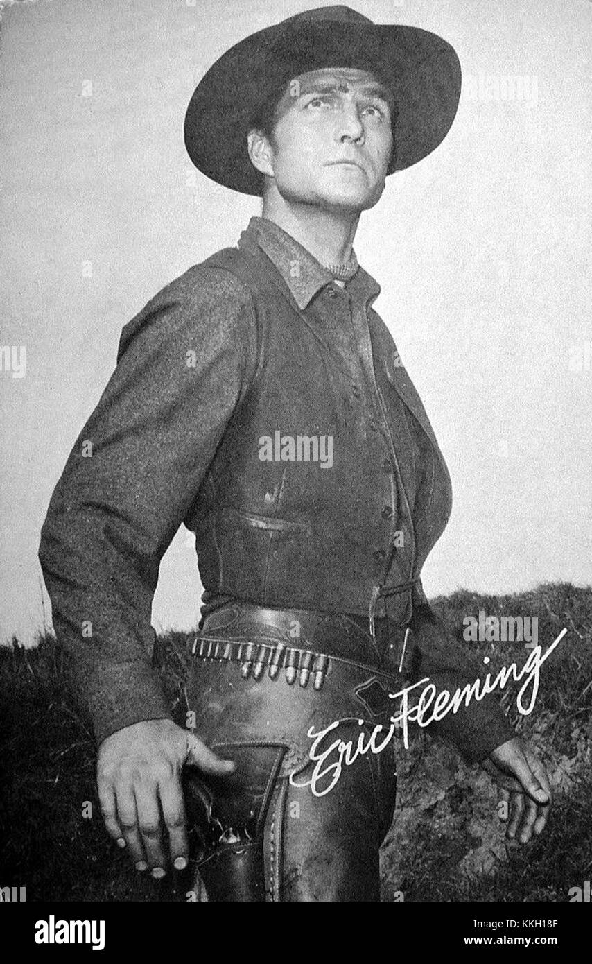 This postcard features Eric Fleming, an actor best known for his role ...