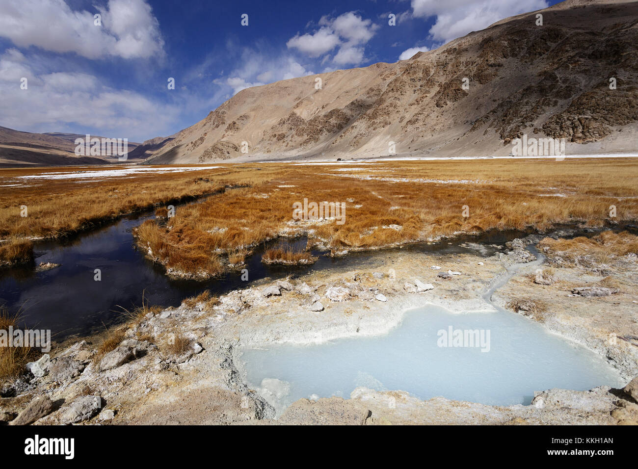 The beautiful landscape at the geothermal area at Puga, Ladakh, Jammu ...