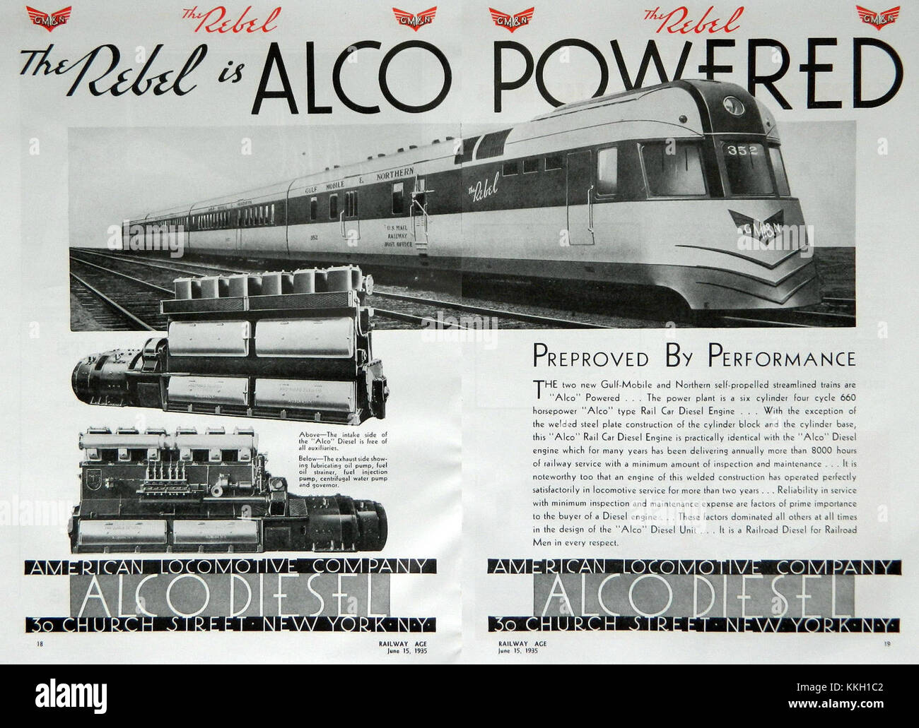 This advertisement from 1935 showcases the ALCO Diesel Rebel, a ...