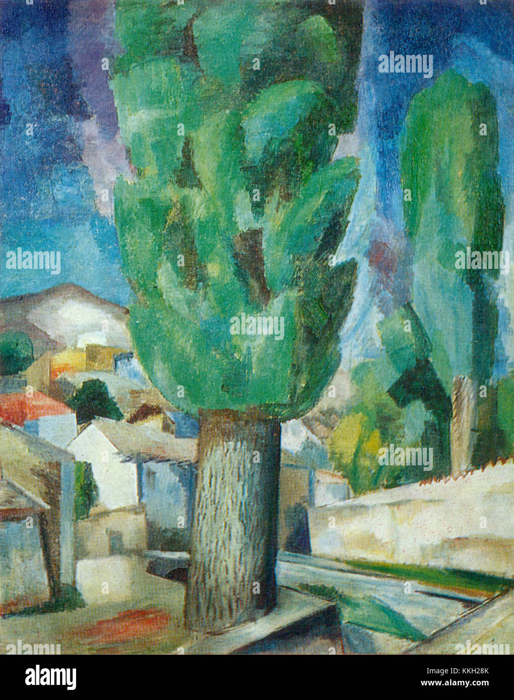 This image depicts a pyramidal poplar tree, a specific species known ...