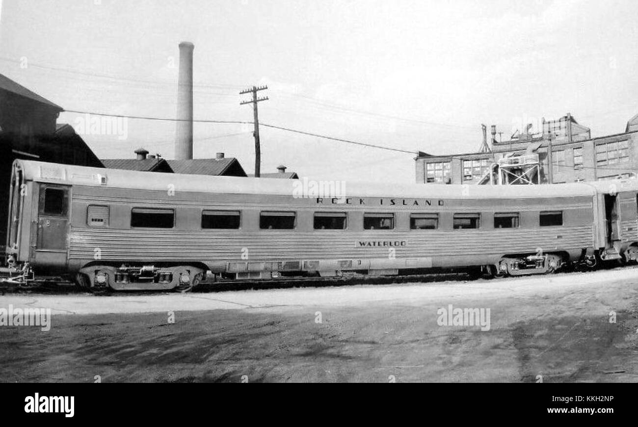 A photograph of a Rock Island lightweight coach car from 1940 ...