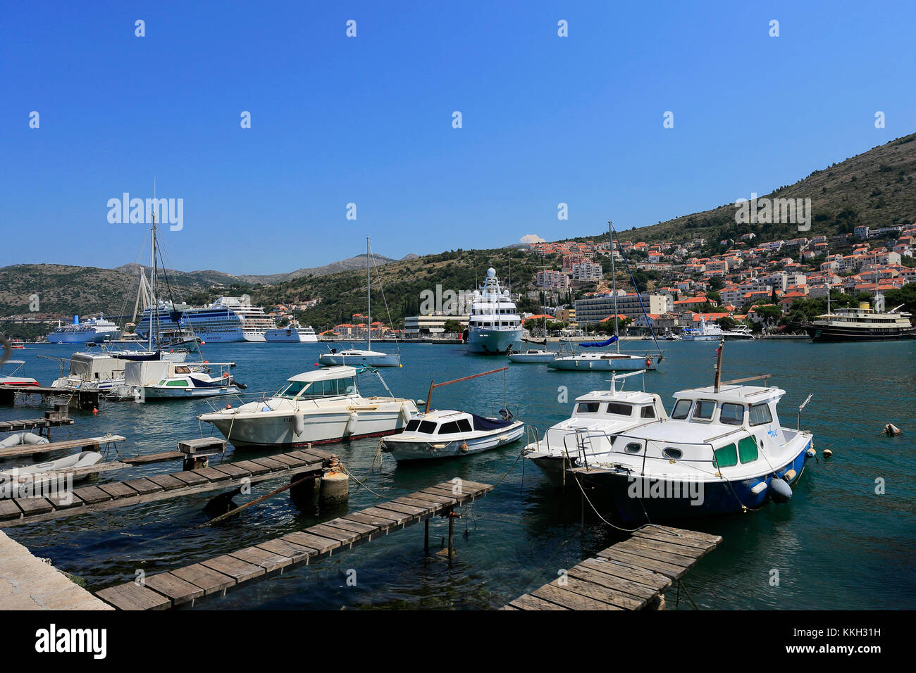 Summer, boats in the Port of Gruz, Lapad town, Dubrovnik, Dubrovnik ...
