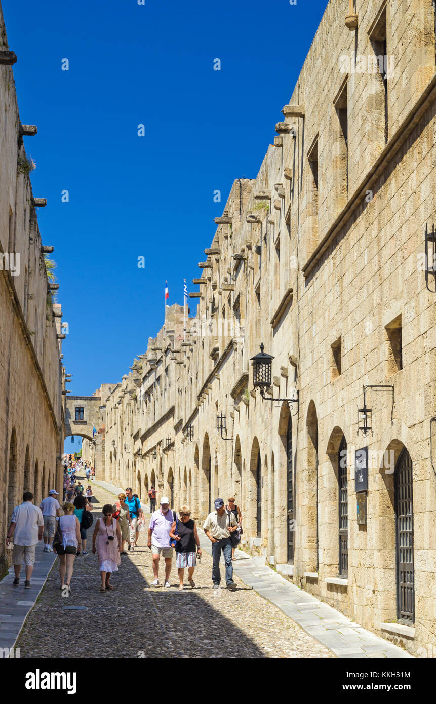 Tourists on The Avenue of the Knights, Ippoton St, Rhodes Town, Rhodes ...
