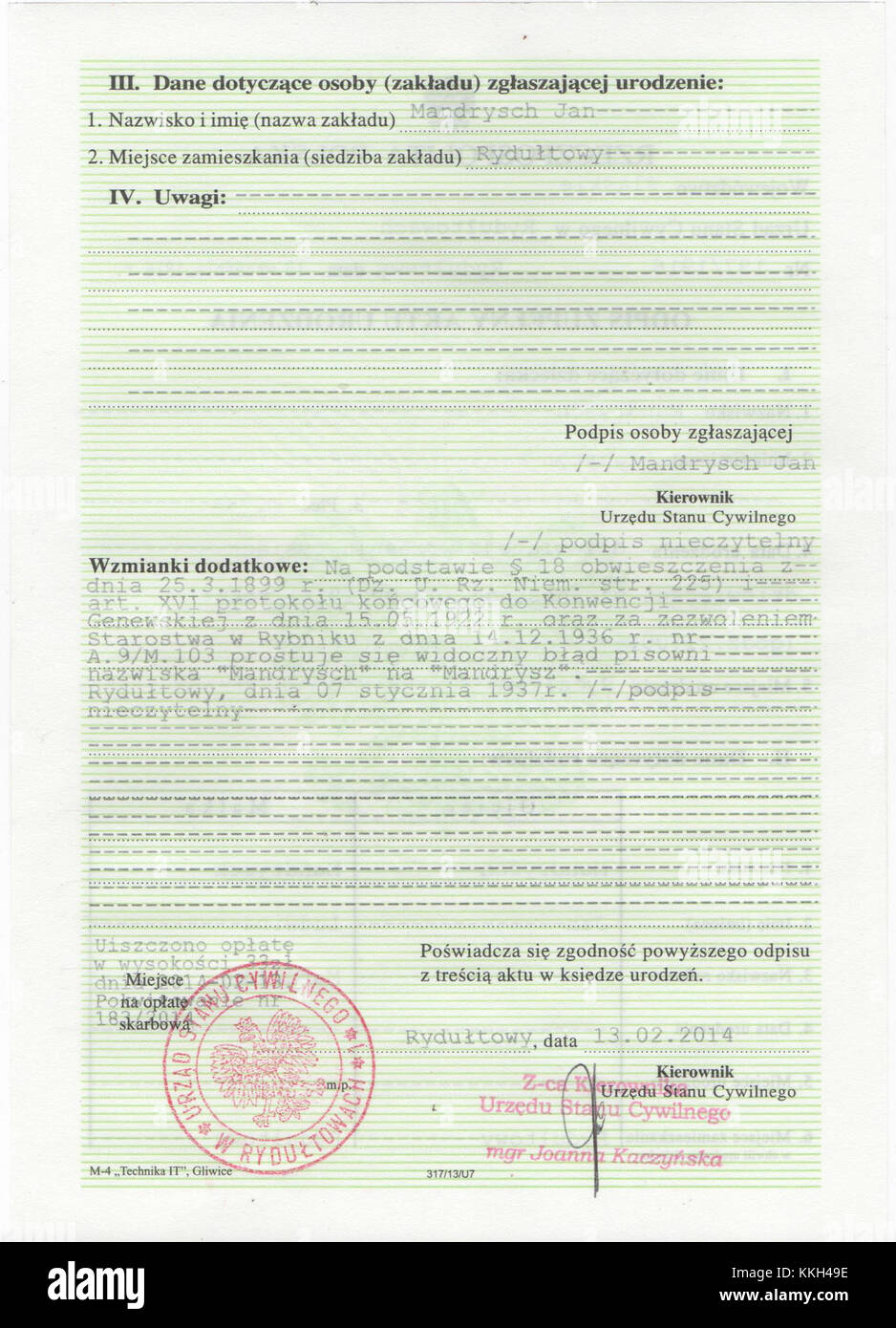 This birth certificate reflects a legal name change, which is a common ...