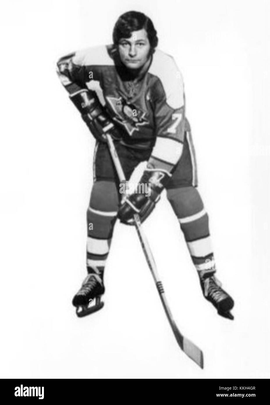 Bryan Hextall Jr. is captured in action during an ice hockey game ...