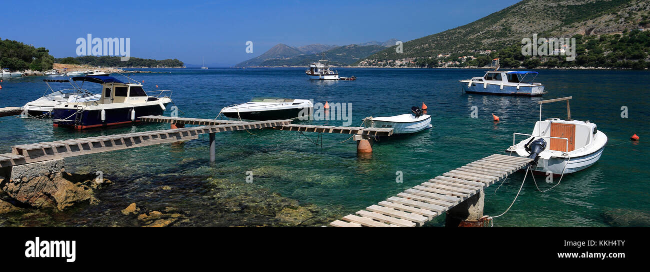 Summer, boats in the Port of Gruz, Lapad town, Dubrovnik, Dubrovnik ...