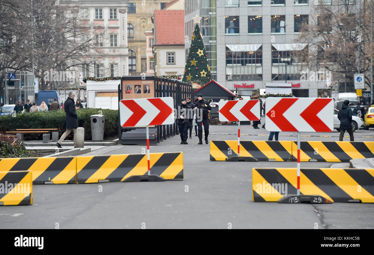 Prague, Czech Republic. 1st Dec, 2017. Concrete barriers were installed ...