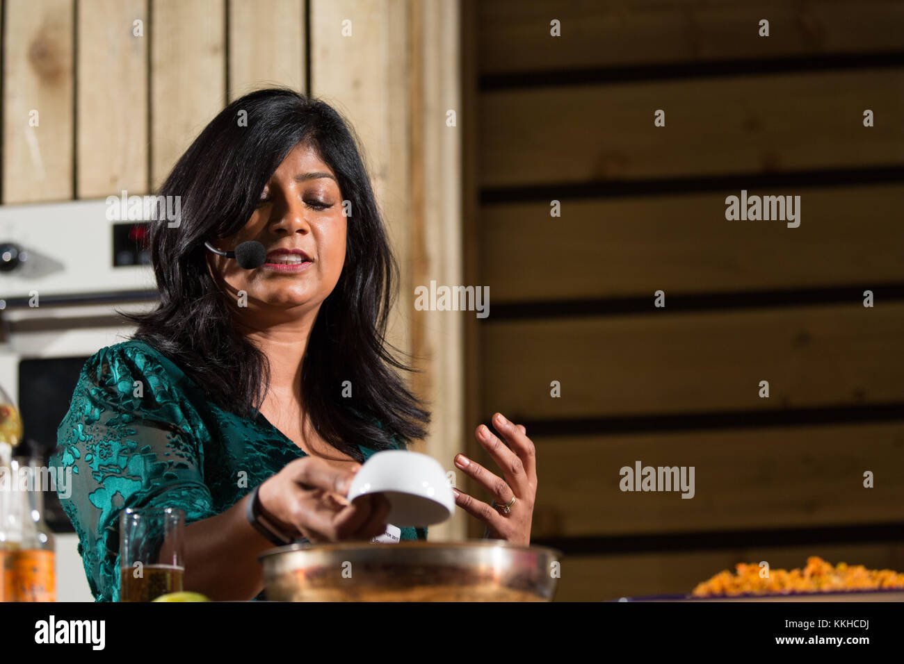 Anjula Devi on the Winter Kitchen stage doing a cooking demo based ...