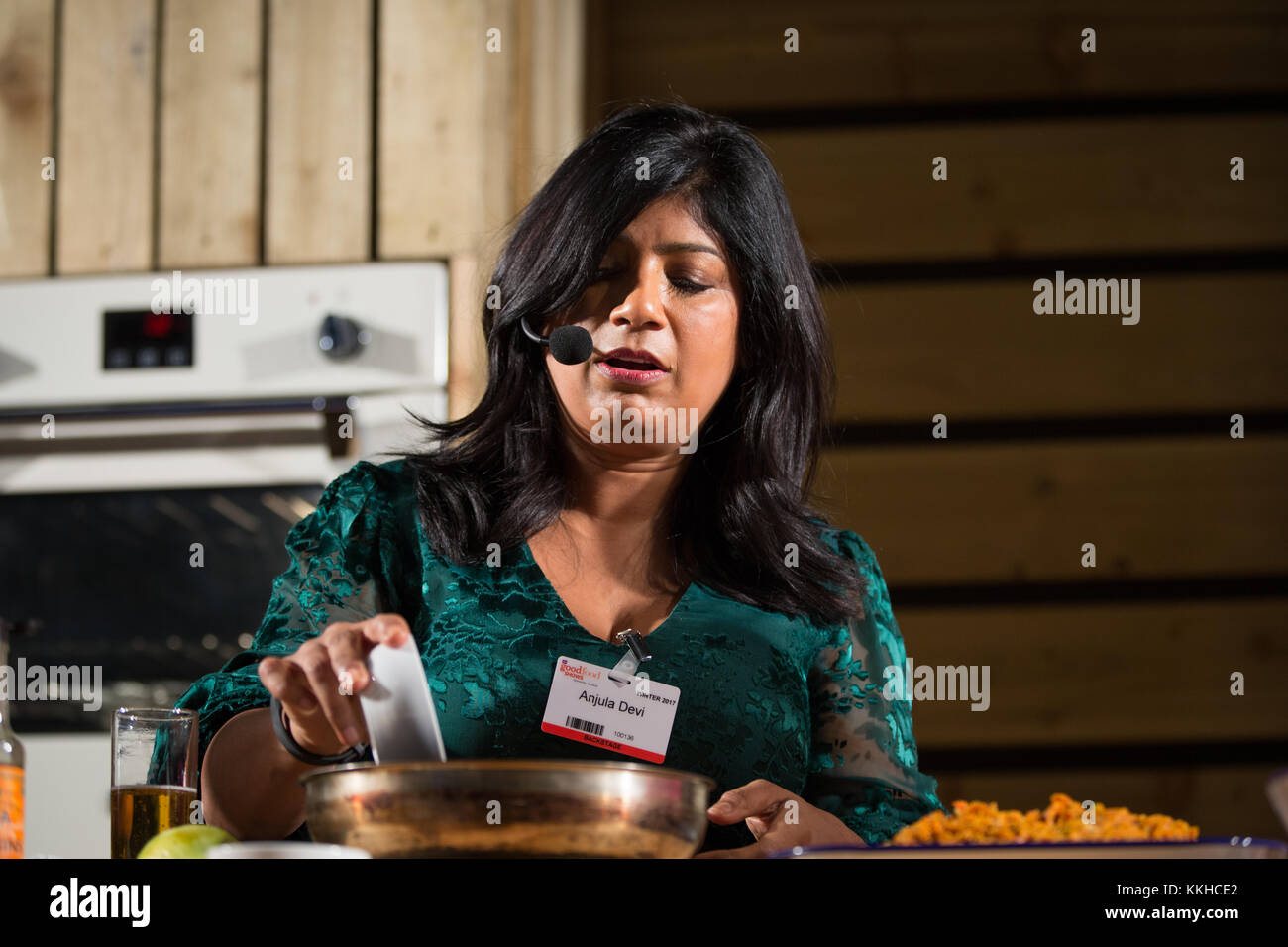 Anjula Devi on the Winter Kitchen stage doing a cooking demo based ...