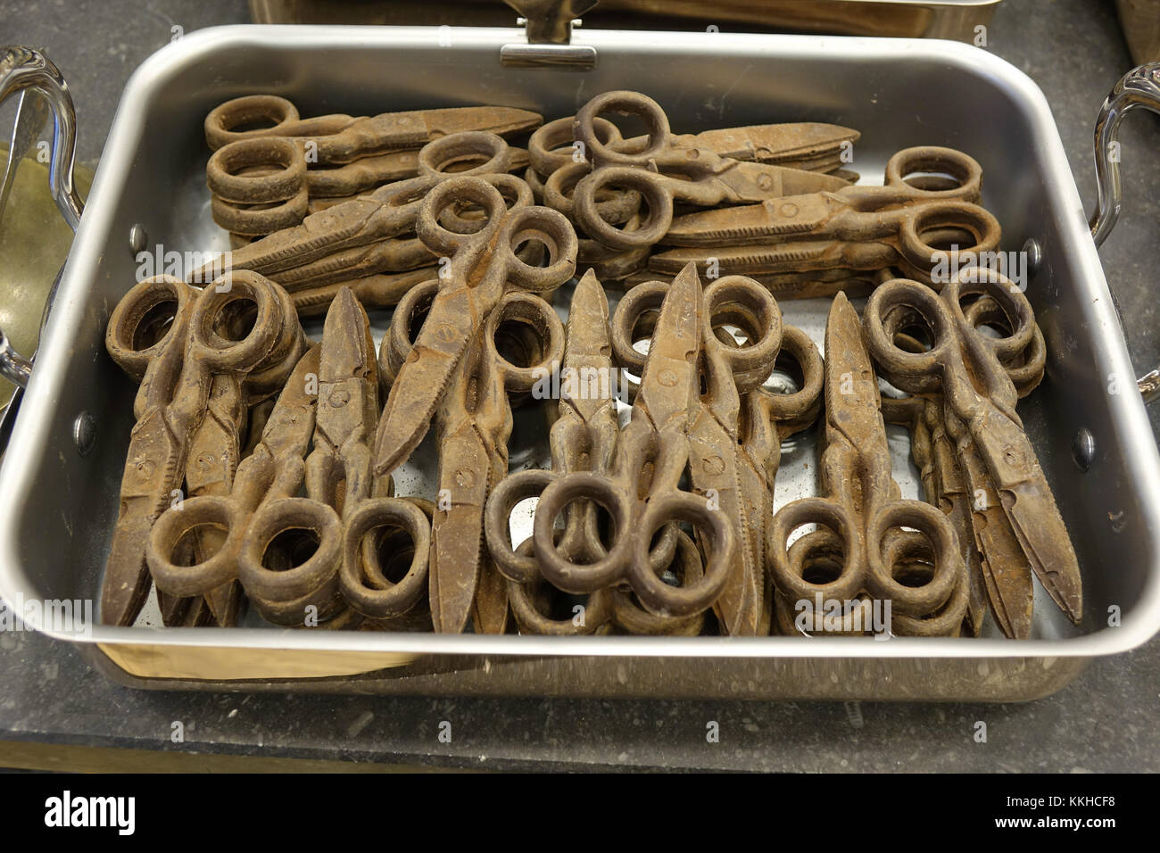 Candy shaped like scissors at a chocolaterie in the Belgian capital ...