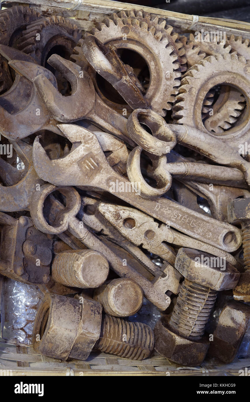 Candy shaped like keys, locks, scissors, cogs, horseshoes, hammers, and ...