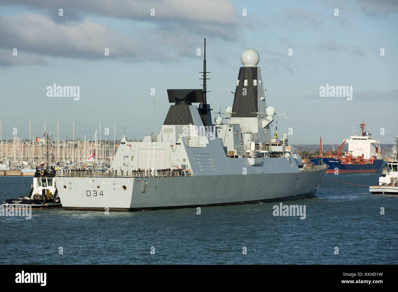 PORTSMOUTH ENGLAND; DECEMBER 1ST 2017. HMS DIAMOND a type 45 destroyer ...